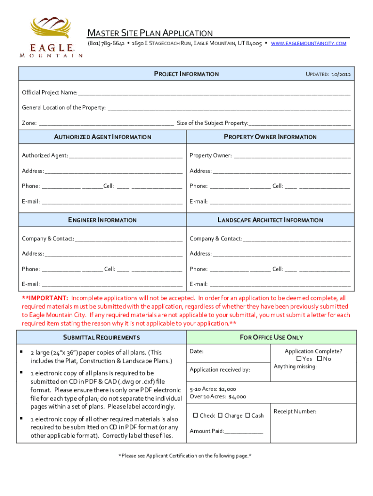 Fillable Online MASTER SITE PLAN APPLICATION Fax Email Print - pdfFiller