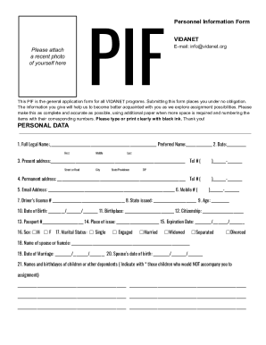 Fillable Online Personal and Family Information Form Template Fax Email ...