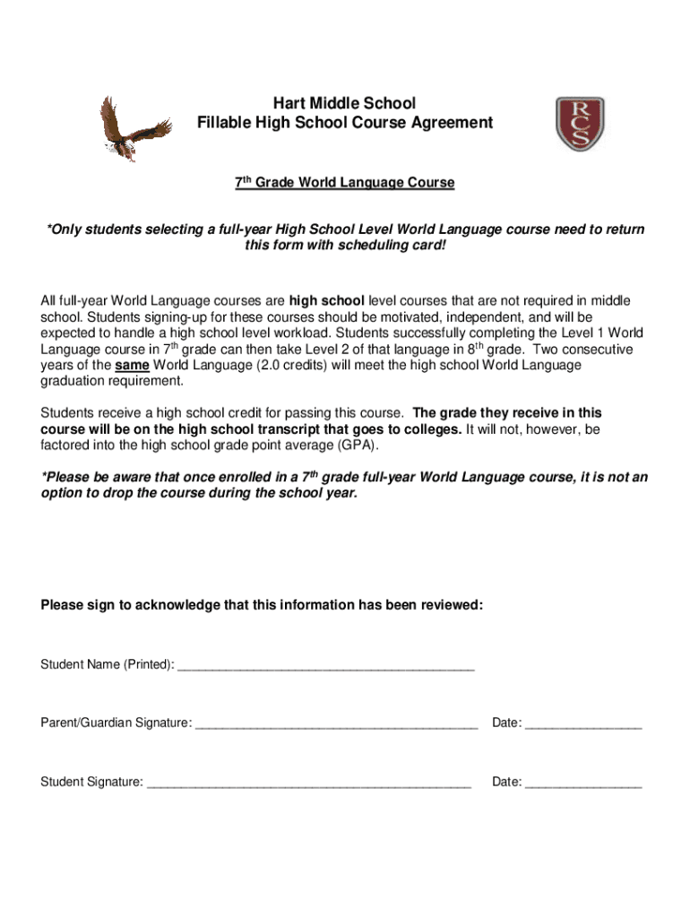 Fillable Online Hart Middle School Fillable High School Course ...