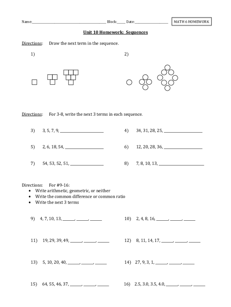 Fillable Online Unit 10 Homework: Sequences Review Fax Email Print ...