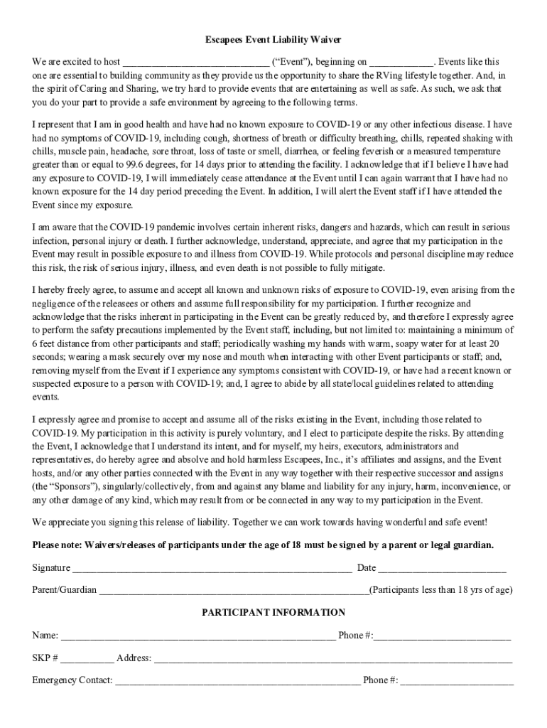 Fillable Online Escapees Event Liability Waiver We are excited to host ...