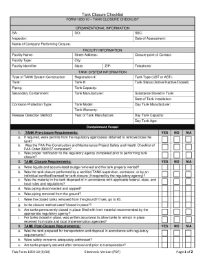 Fillable Online Form FAA 1050-10 - Tank Closure ChecklistUnavailable ...