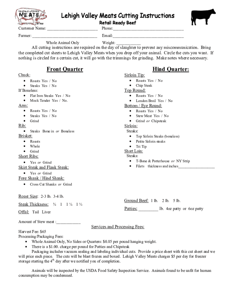 Fillable Online Beef Cutting Sheet Fax Email Print - pdfFiller