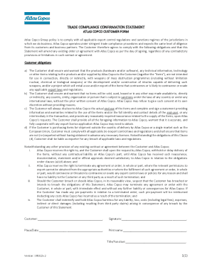 Fillable Online 2019 Trade Compliance Customer Confirmation Statement ...