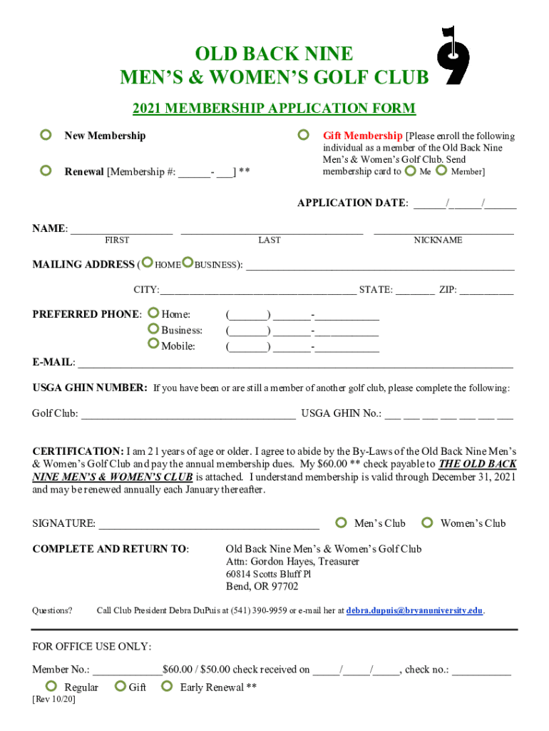 Fillable Online Old Back Nine Golf Course Scorecard in Oregon, Central ...