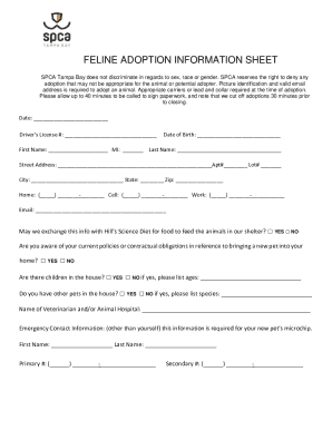 Fillable Online ADOPTION INFORMATION SHEET Fax Email Print - pdfFiller