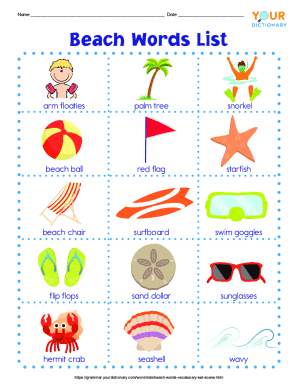 Fillable Online beach words list with pictures. beach words list with ...