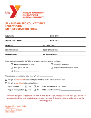 Fillable Online San Luis Obispo County YMCA - Email Format Fax Email ...