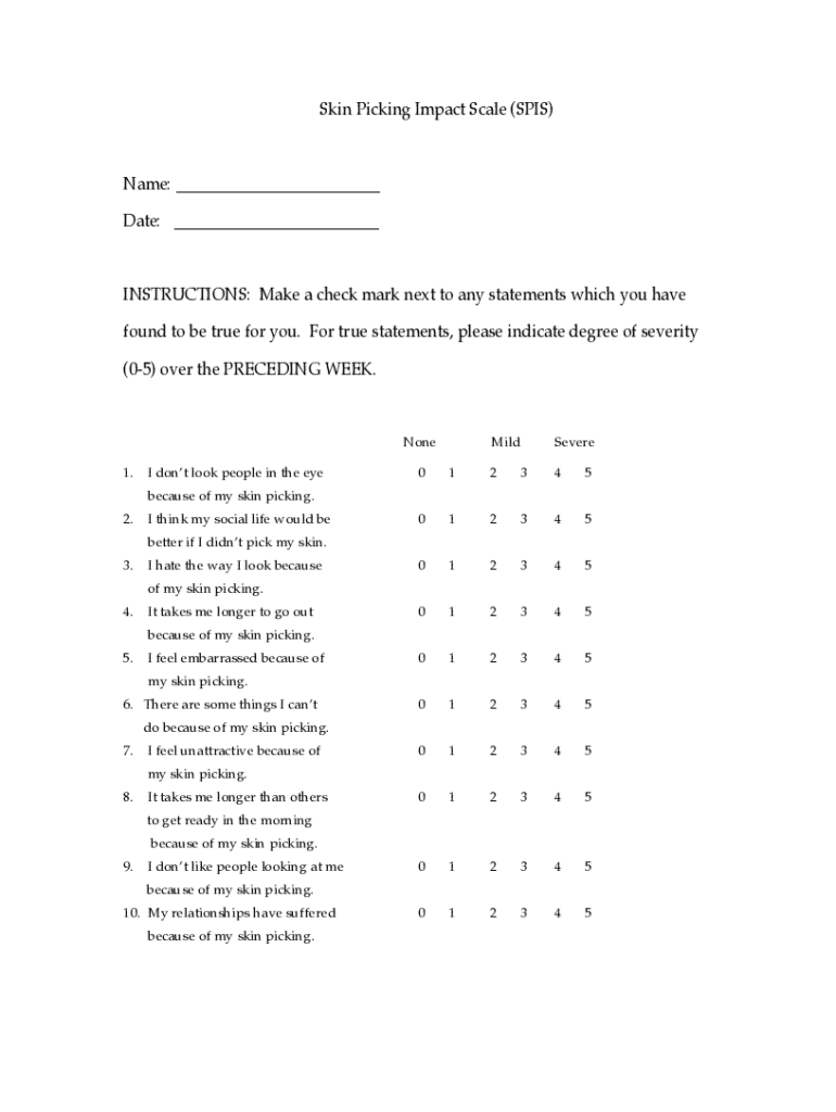 Fillable Online The Skin Picking Impact Scale: Factor structure ...