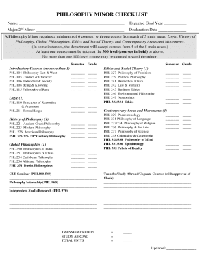Fillable Online PHILOSOPHY MINOR CHECKLIST Fax Email Print - pdfFiller