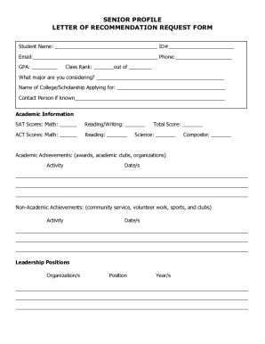Fillable Online Senior Profile And Letter of Recommendation Request ...