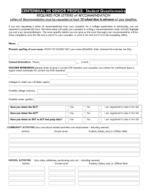 Fillable Online CENTENNIAL HS SENIOR PROFILE: Student Questionnaire Fax Email Print - pdfFiller