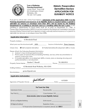 Fillable Online Historic Preservation Demolition Review APPLICATION ... Fax Email Print - pdfFiller