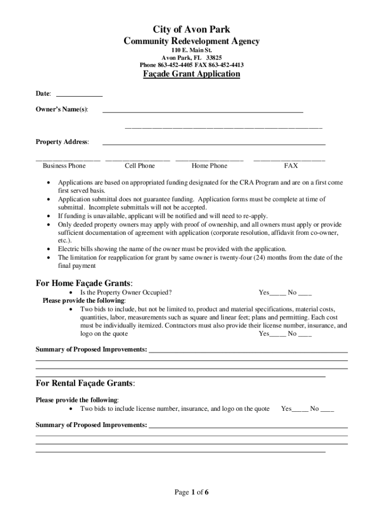 Fillable Online Community Redevelopment Agency Facade Grant Application ...