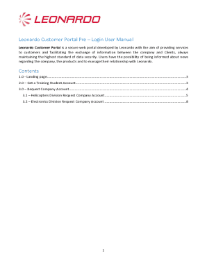Fillable Online Leonardo Customer Portal PreLogin User Manual Contents ...