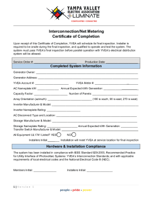 Fillable Online Interconnection/Net Metering Certificate of Completion ...