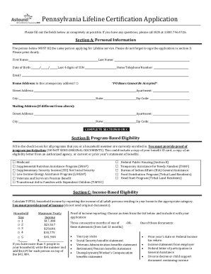Fillable Online Pennsylvania Lifeline Certification Application Fax ...
