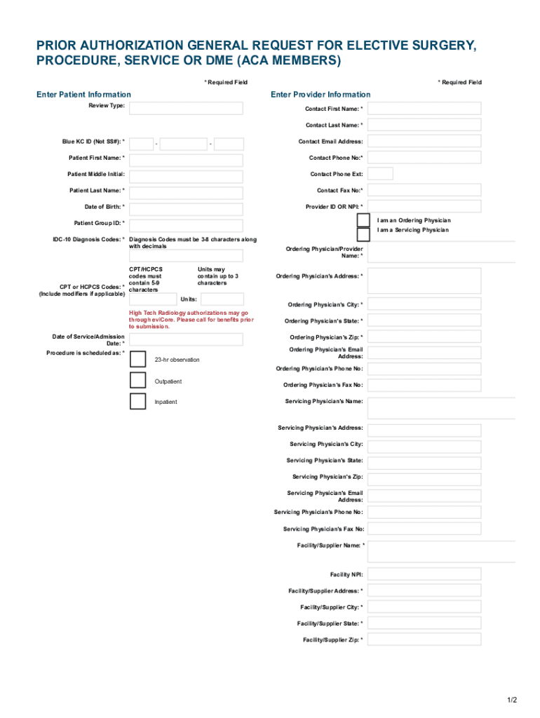 Fillable Online Prior Authorization General Request for Elective ...