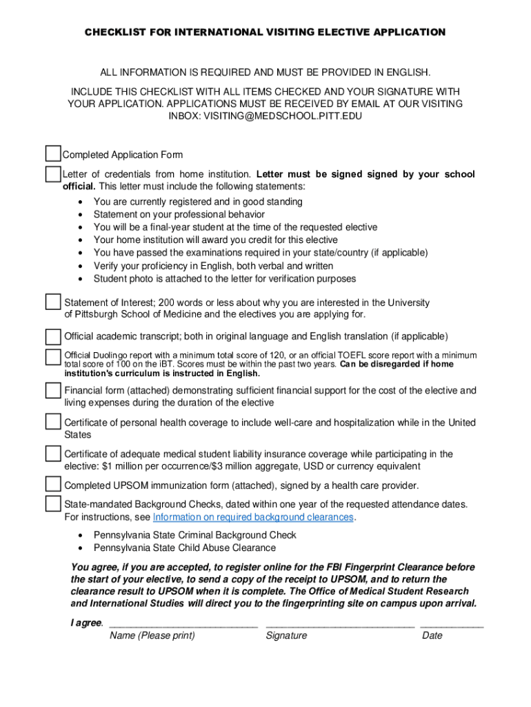 Fillable Online Application Checklist for International Medical Visiting ... Fax Email Print ...
