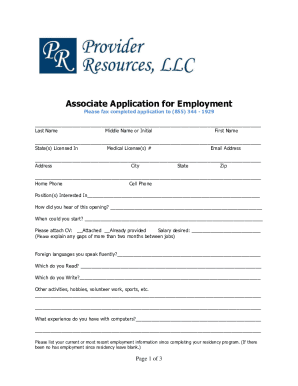 Fillable Online Associate Application for Employment Fax Email Print - pdfFiller