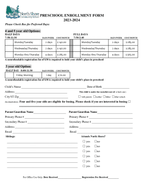 Fillable Online Preschool Enrollment Form-2023-24 Fax Email Print ...