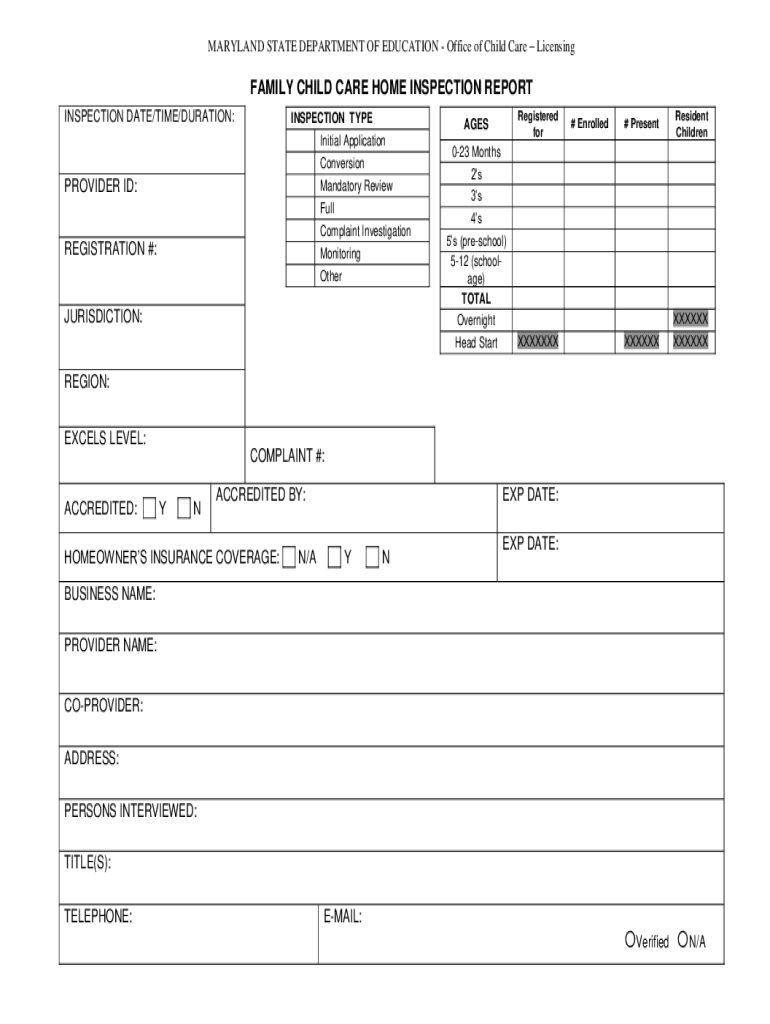 Fillable Online Family Child Care Home Inspection Report Fax Email ...