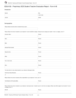Fillable Online EDU4155 - Preprimary ECE Student Teacher Evaluation ...