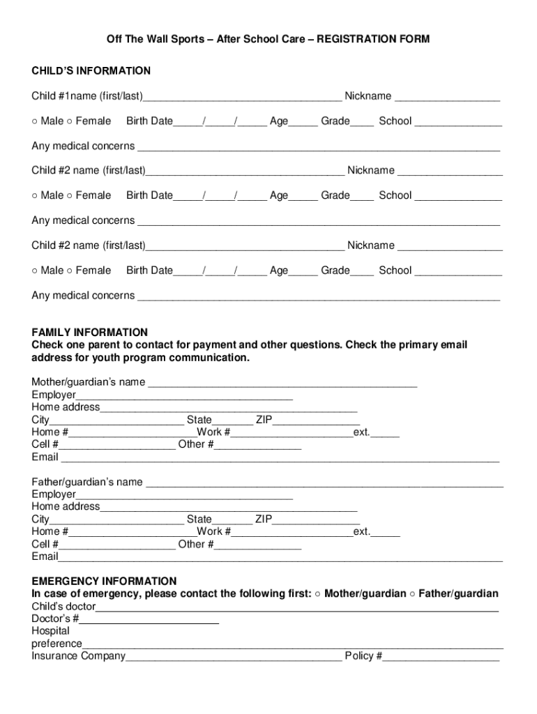Fillable Online Students & Parents / Aftercare Registration Forms Fax ...