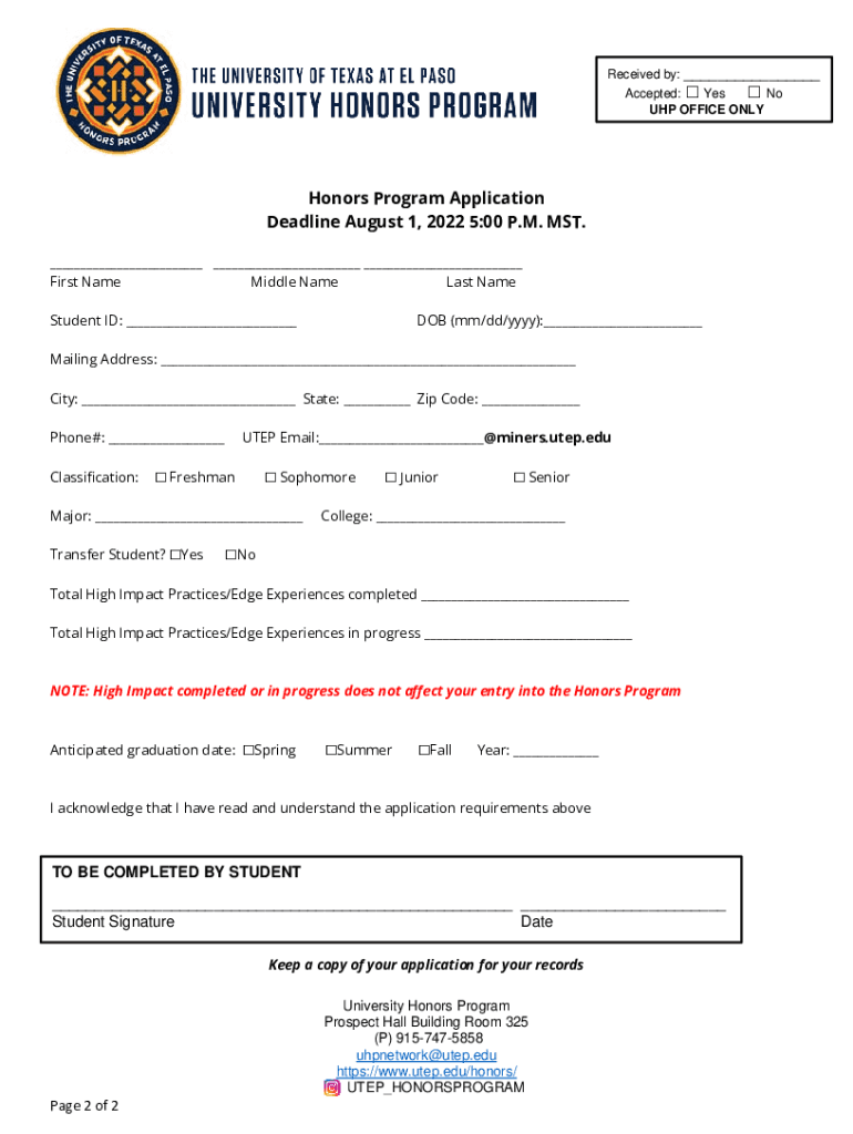 Fillable Online Helpful Forms - University Honors Program Fax Email Print - pdfFiller