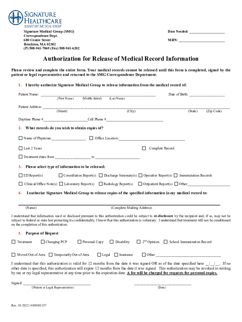 Fillable Online SIGNATURE HEALTHCARE Brockton Hospital Fax Email Print ...