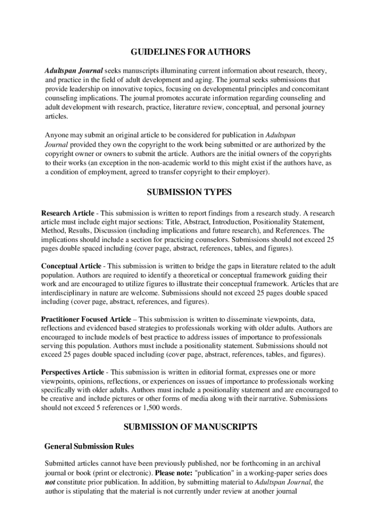 Fillable Online Aims and ScopeAdultspan Journal - Marshall Digital ...