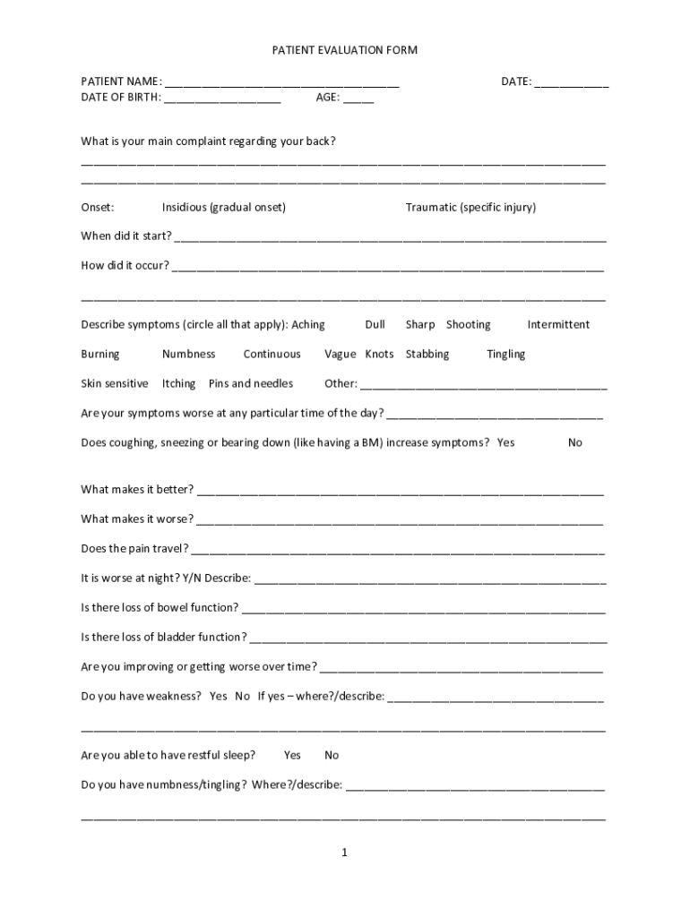 Fillable Online patient evaluation form Fax Email Print - pdfFiller