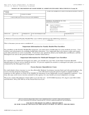 Fillable Online NOTICE OF TRANSITION OF YOUR MEDICAL ASSISTANCE/FAMILY ...