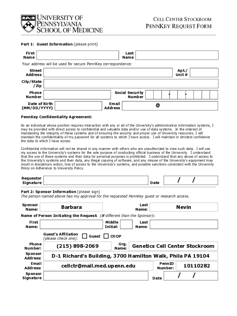 Fillable Online PENNKEY REQUEST FORM Fax Email Print - pdfFiller