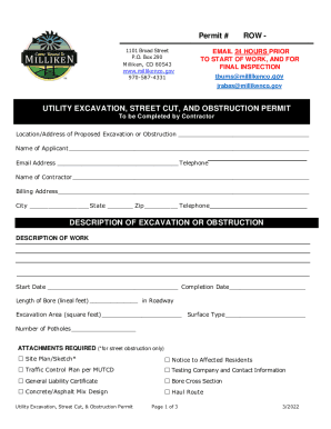 Fillable Online Right-Of-Way Excavation Policy and Permit Application ...