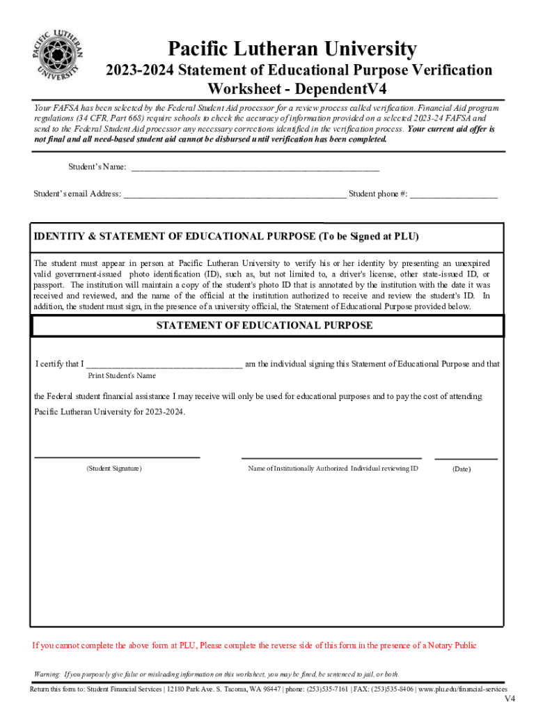 Fillable Online 2023-2024 Statement of Educational Purpose Verification ... Fax Email Print ...