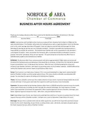 Fillable Online BUSINESS AFTER HOURS AGREEMENT Fax Email Print - pdfFiller