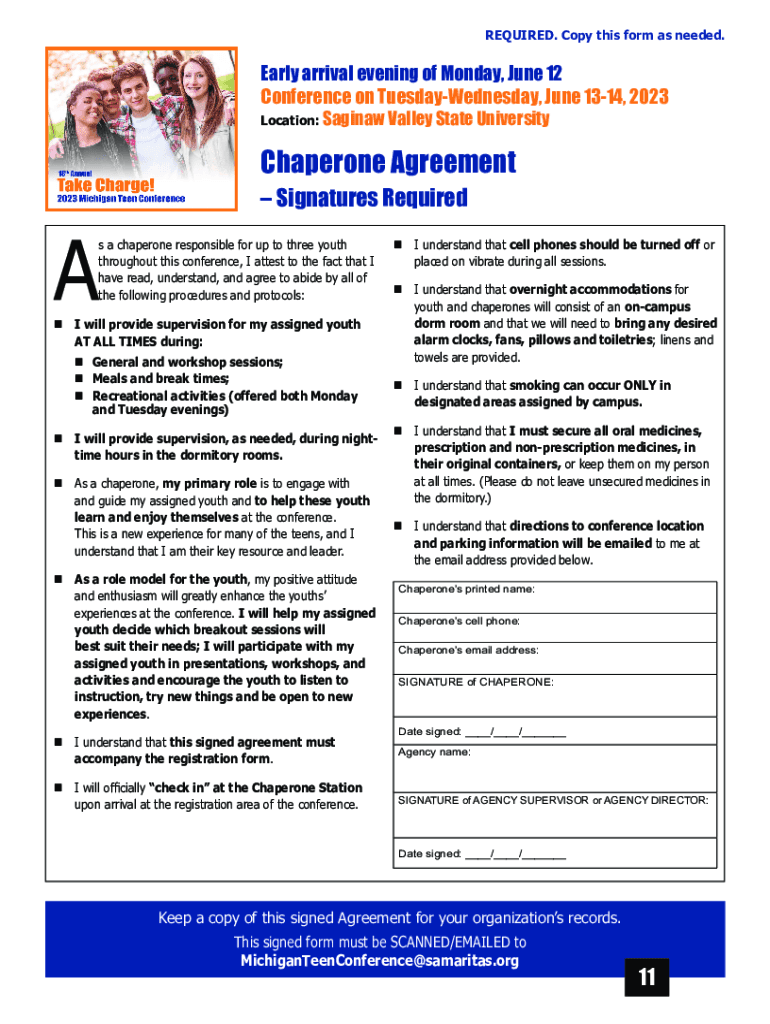 Fillable Online Chaperone Agreement Fax Email Print - pdfFiller