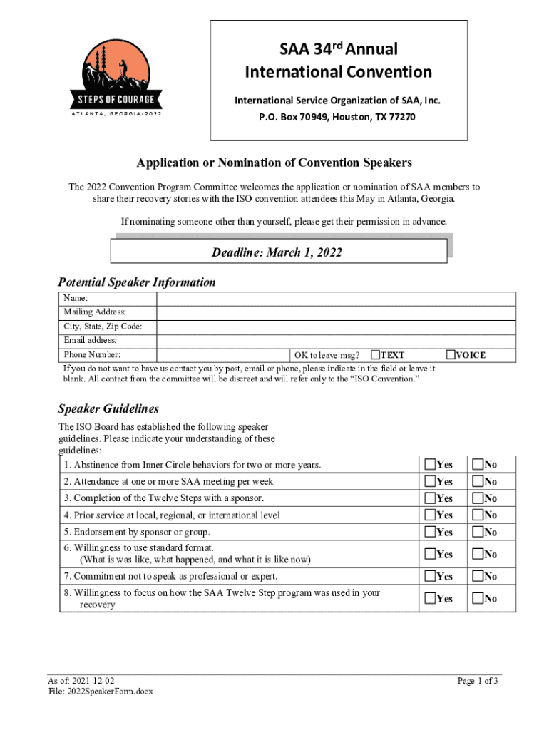 Fillable Online International Service Organization of Saa Inc. Fax ...