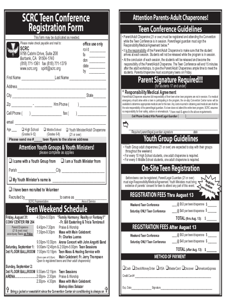 Fillable Online SCRC Teen Conference Registration Form Fax Email Print - pdfFiller