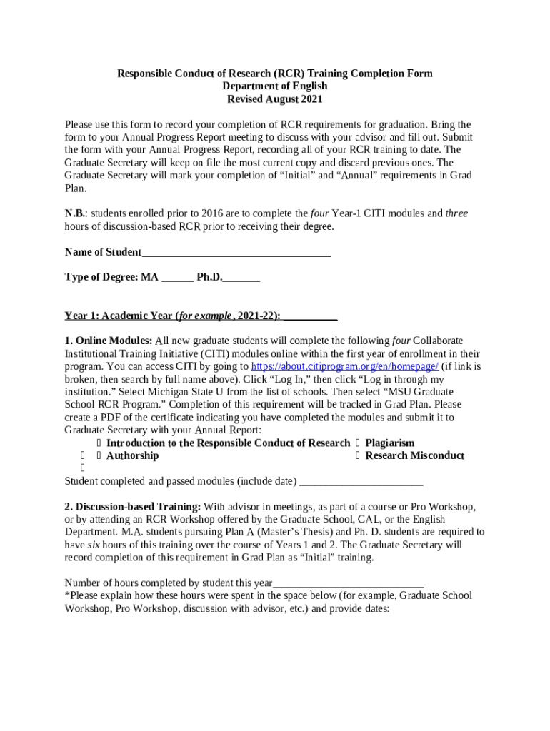Policy on Responsible Conduct of Research (RCR) - english msu Doc Template | pdfFiller