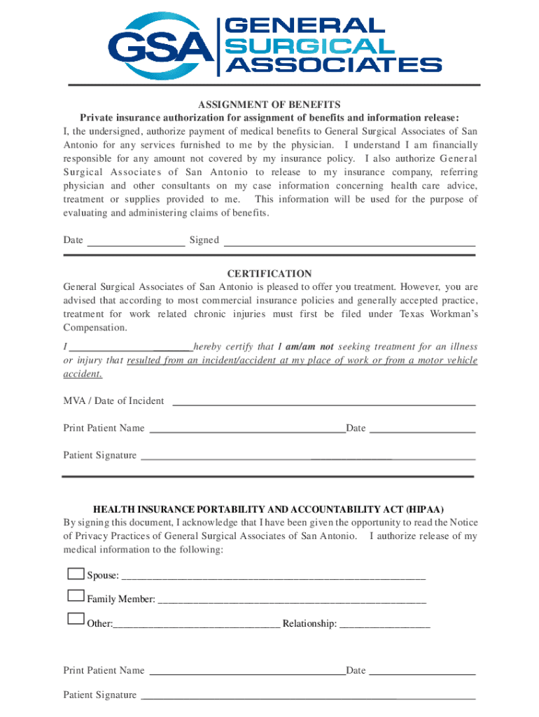 Fillable Online Authorization and Assignment of Benefits Fax Email ...