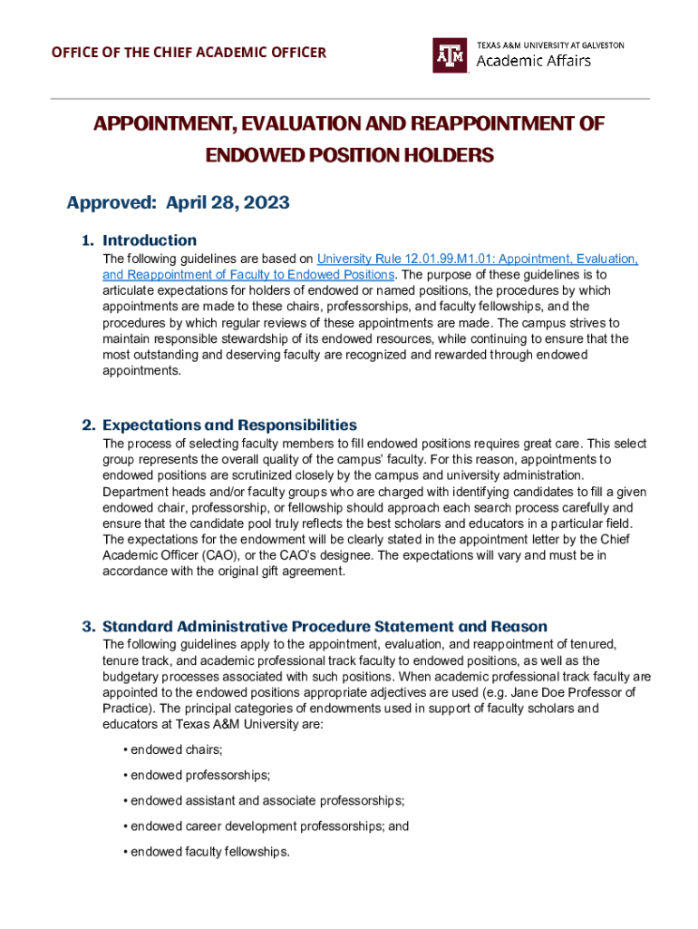 Fillable Online Appointment, Evaluation and Reappointment of Endowed Position Holders Fax Email ...