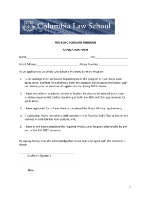 Fillable Online About the Pro Bono Scholars Program - Columbia Law ...