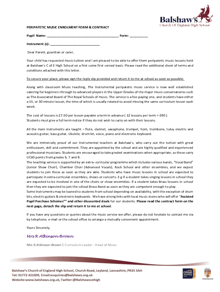 Fillable Online Musical Instrument Lesson Application Form Fax Email Print - pdfFiller