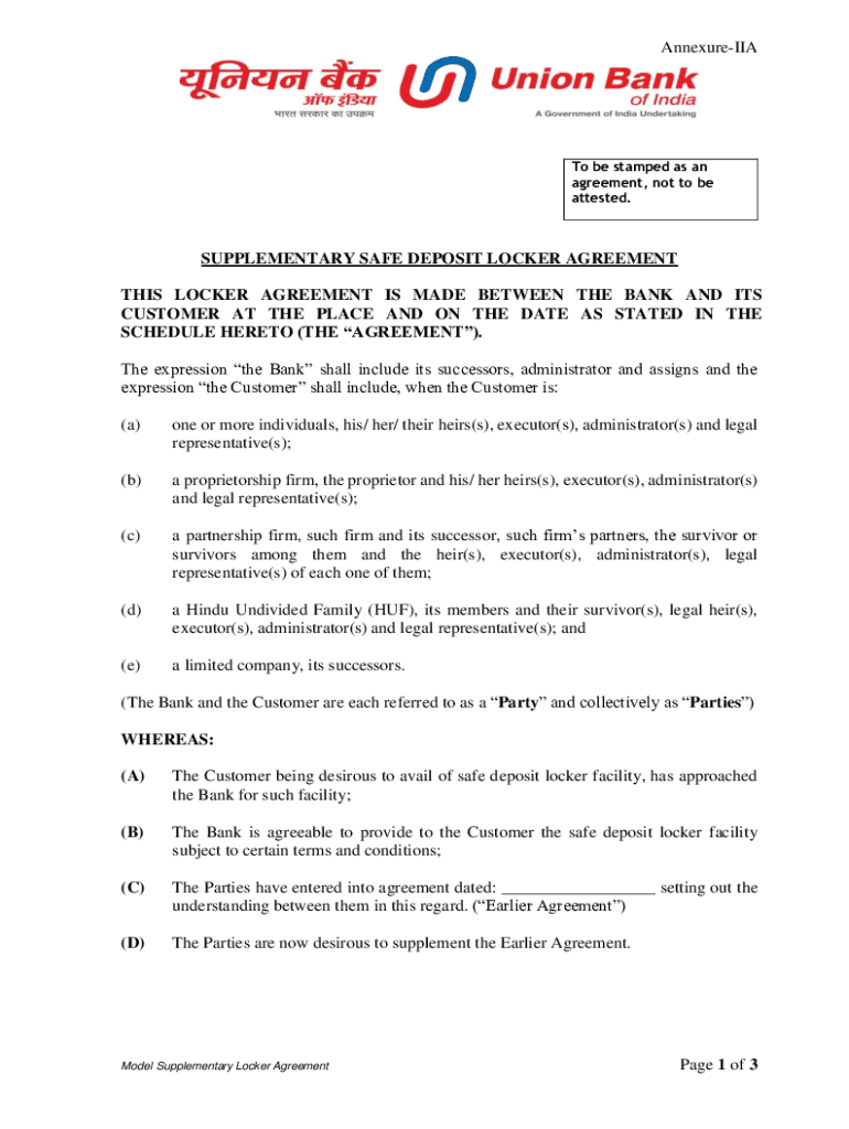 Fillable Online Bank lockers customers should renew agreement with ...