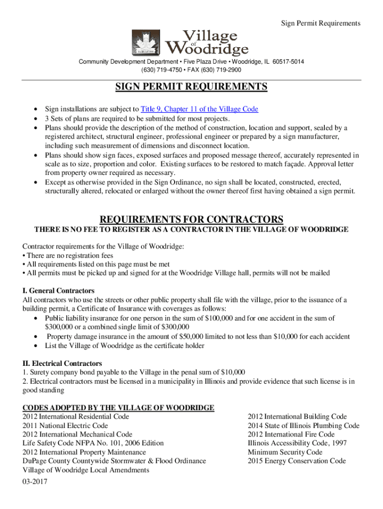 Fillable Online Sign Permit Submittal Requirement Checklist Fax Email ...