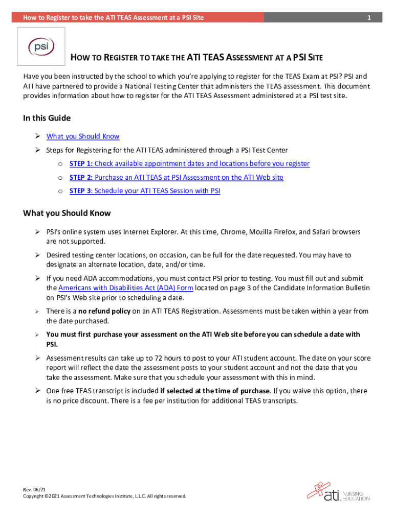 Fillable Online how to register to take the ati teas assessment at a ...