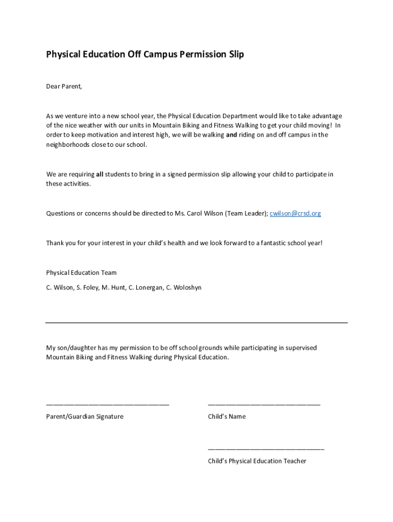 Fillable Online Off Campus Physical Education Program (OCPE) Fax Email Print - pdfFiller