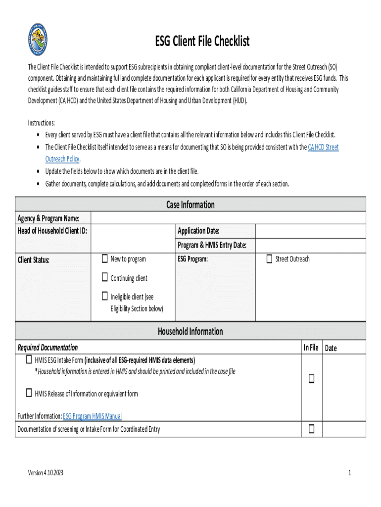 Fillable Online ESG Client File Checklist SO. Fillable Form Fax Email ...